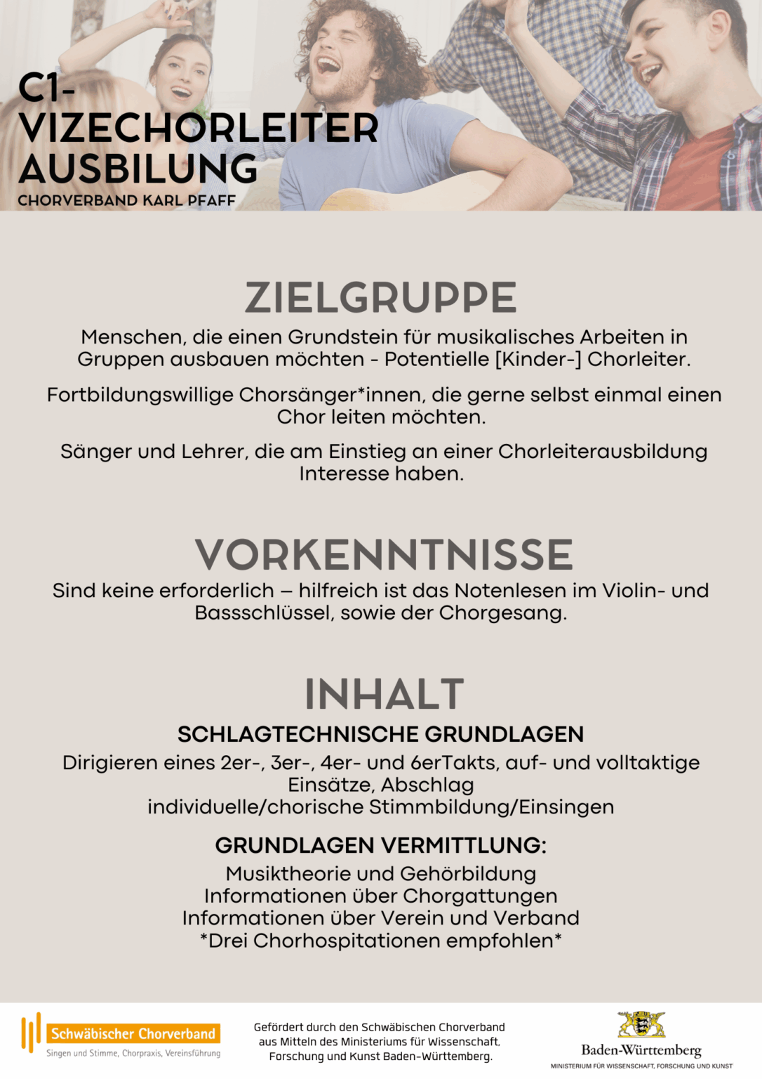 C1 Ausbildung Vizechorleiterkurs 2026 - Chorverband Karl Pfaff